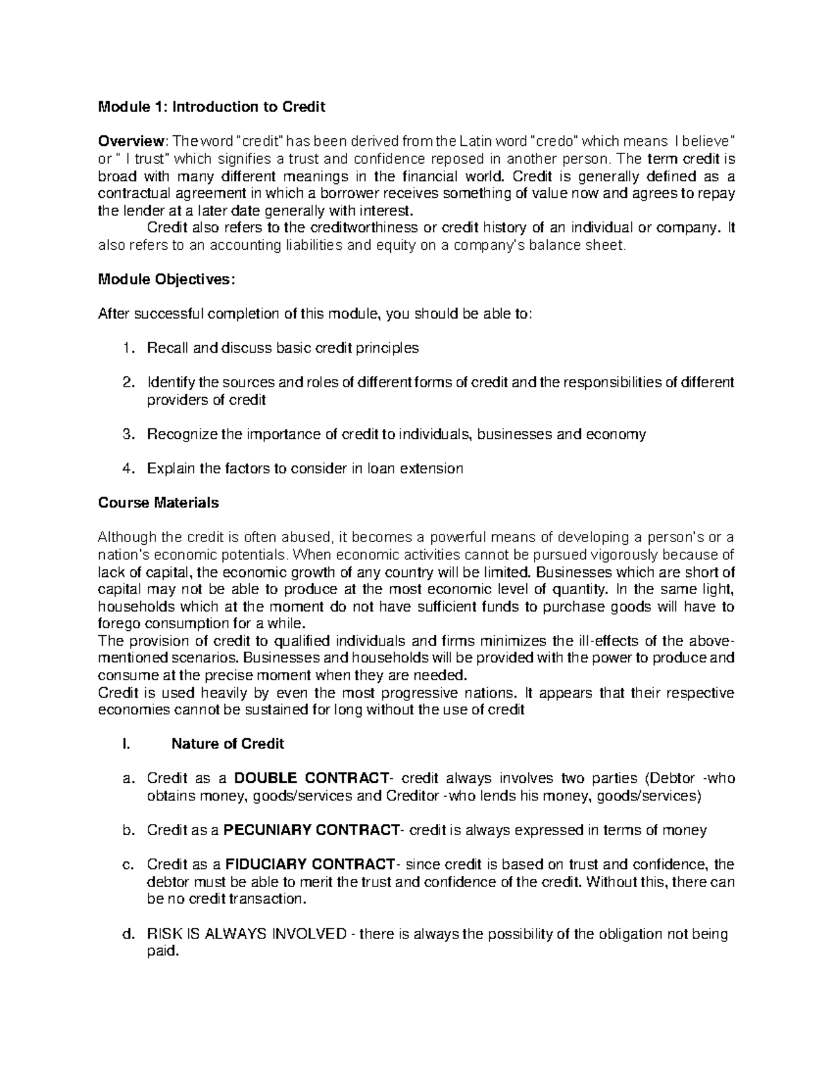 Introduction to Credit - Module 1: Introduction to Credit Overview ...