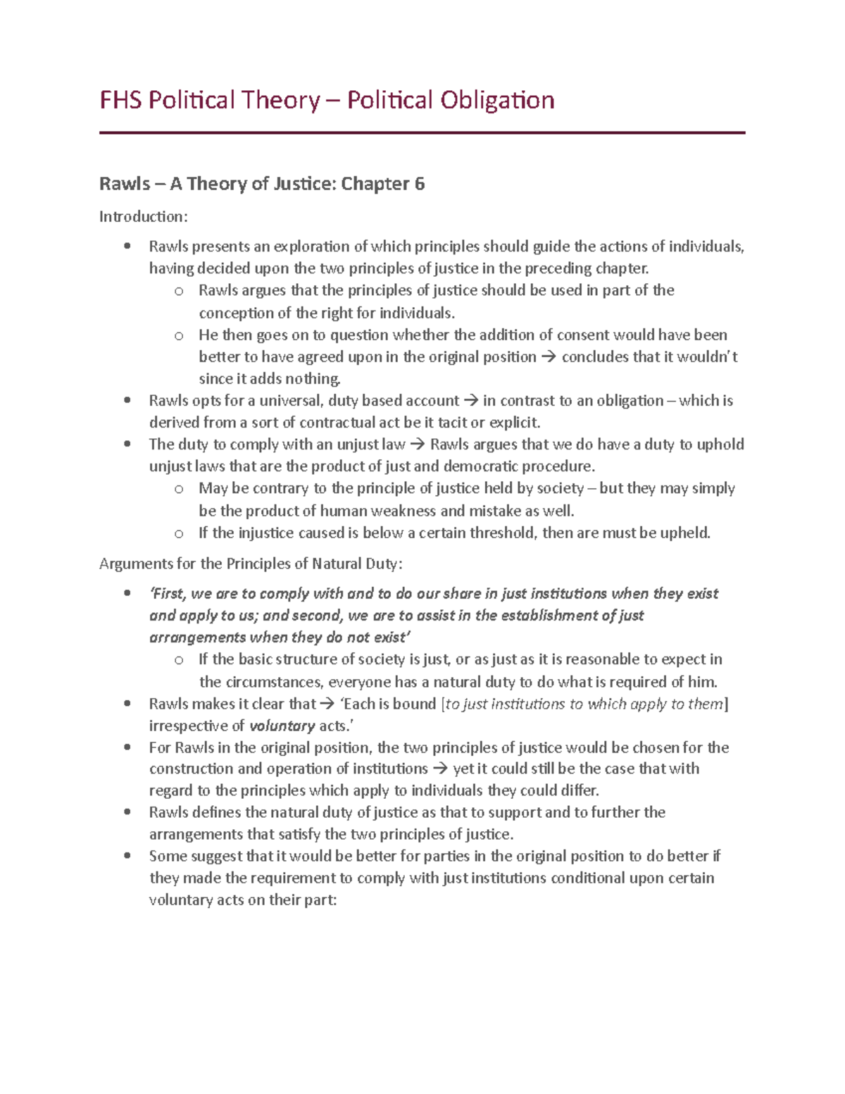 Political Theory Notes Political Obligation - FHS Political Theory ...