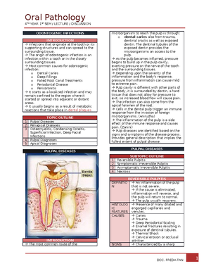 ORAL PATHOLOGY 1 - Bacterial Lesions - 1. SYPHILIS o A spirochetal ...