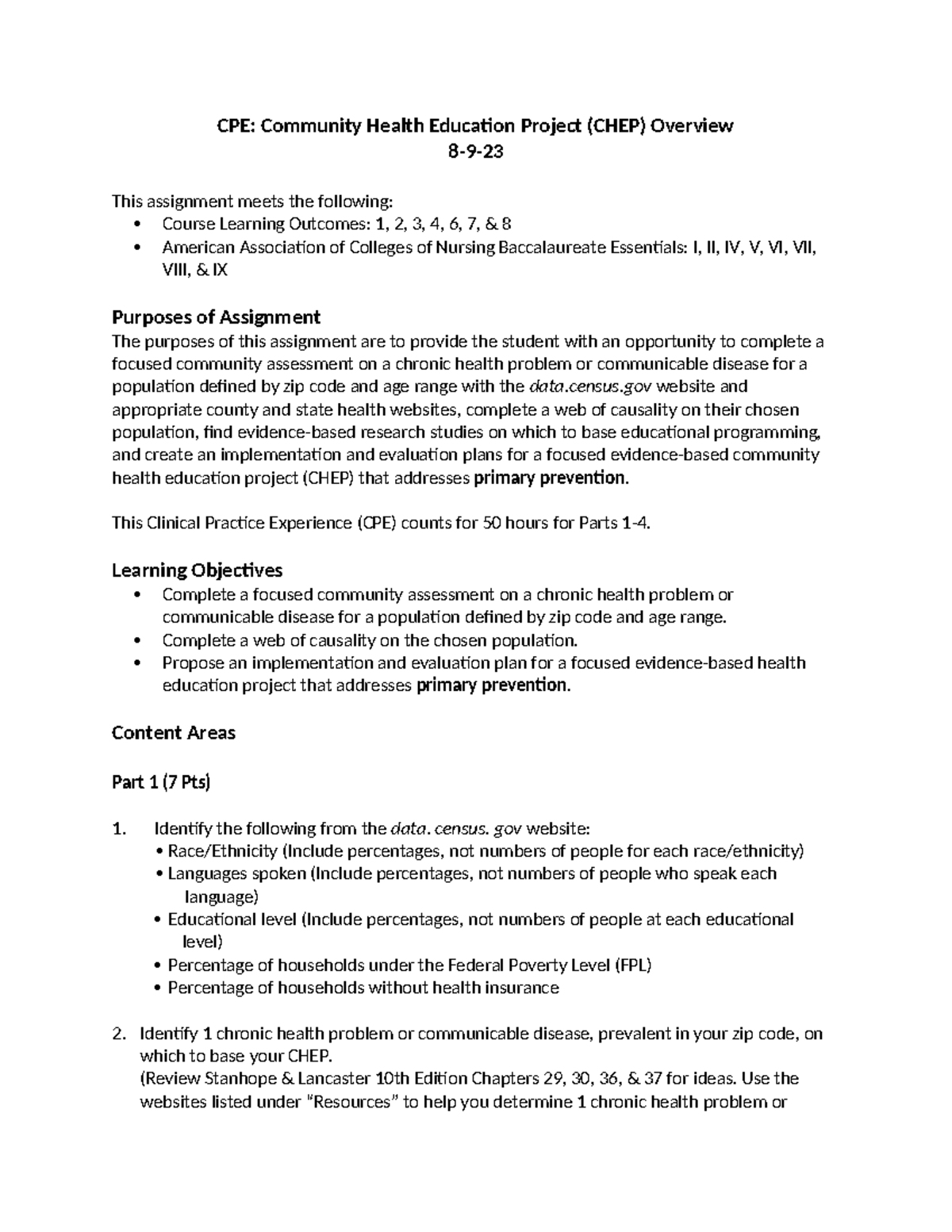 Peters CPE - Community Health Education Project (CHEP) Overview 8-9-23 ...