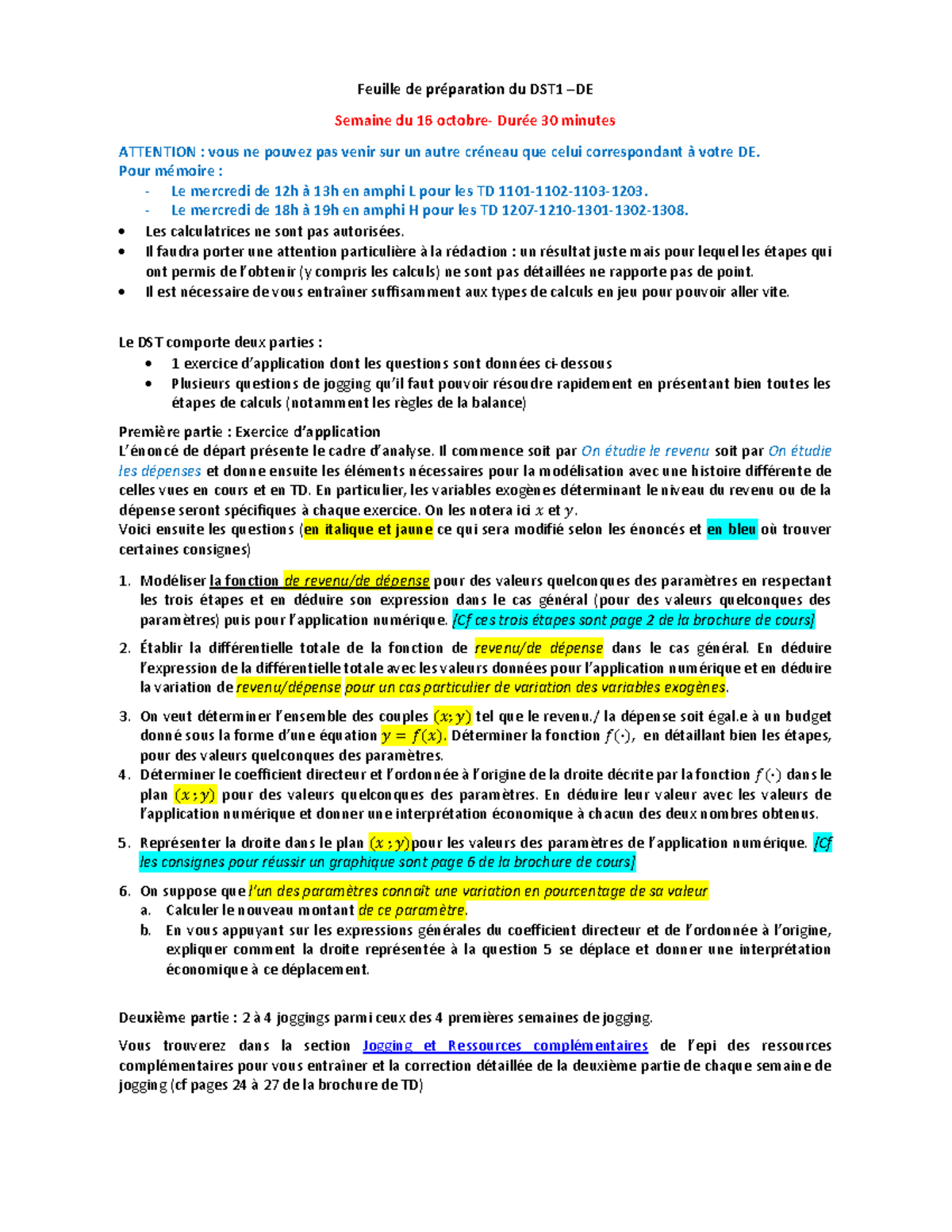 Feuille de pr Ã©paration DE - Feuille de préparation du DST1 –DE Semaine du 16 octobre- Durée 30 ...