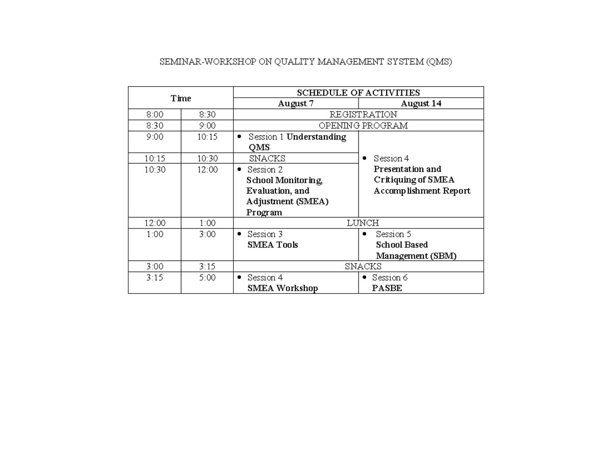 Seminar Matrix - Indicative program of training - SEMINAR-WORKSHOP ON ...