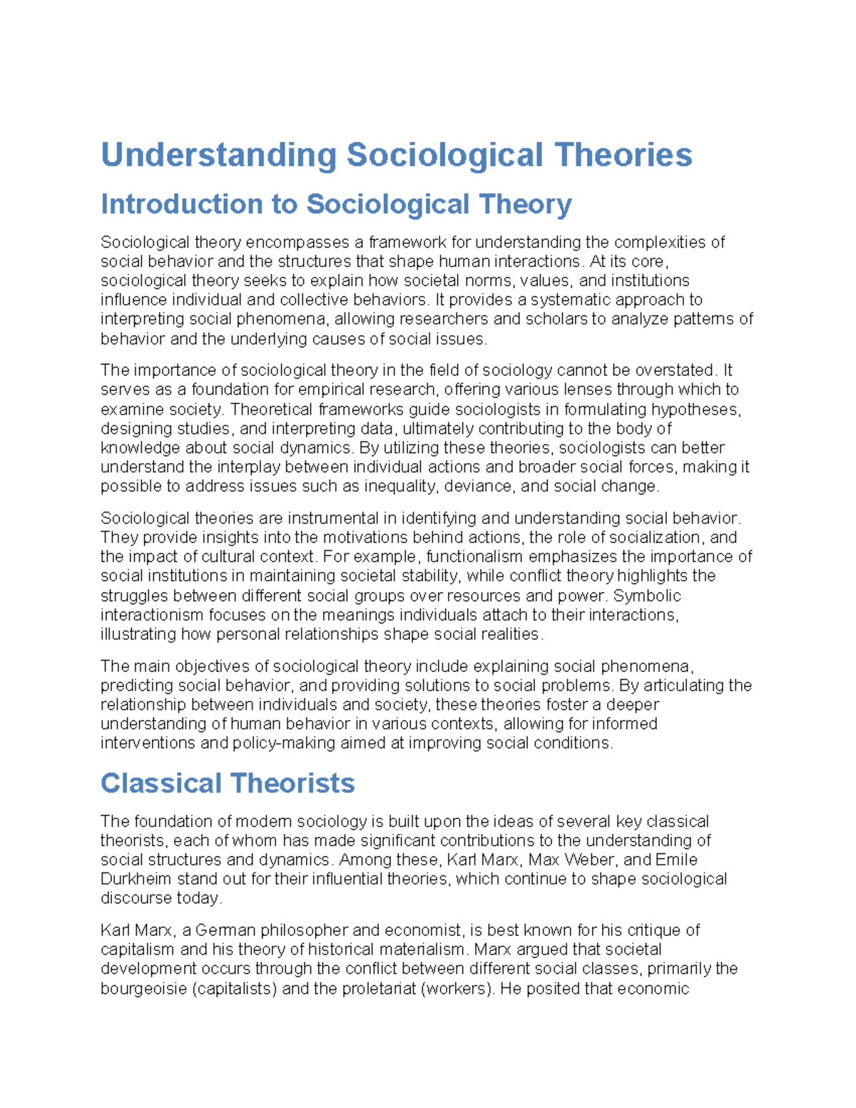Understanding Sociological Theories - Understanding Sociological ...