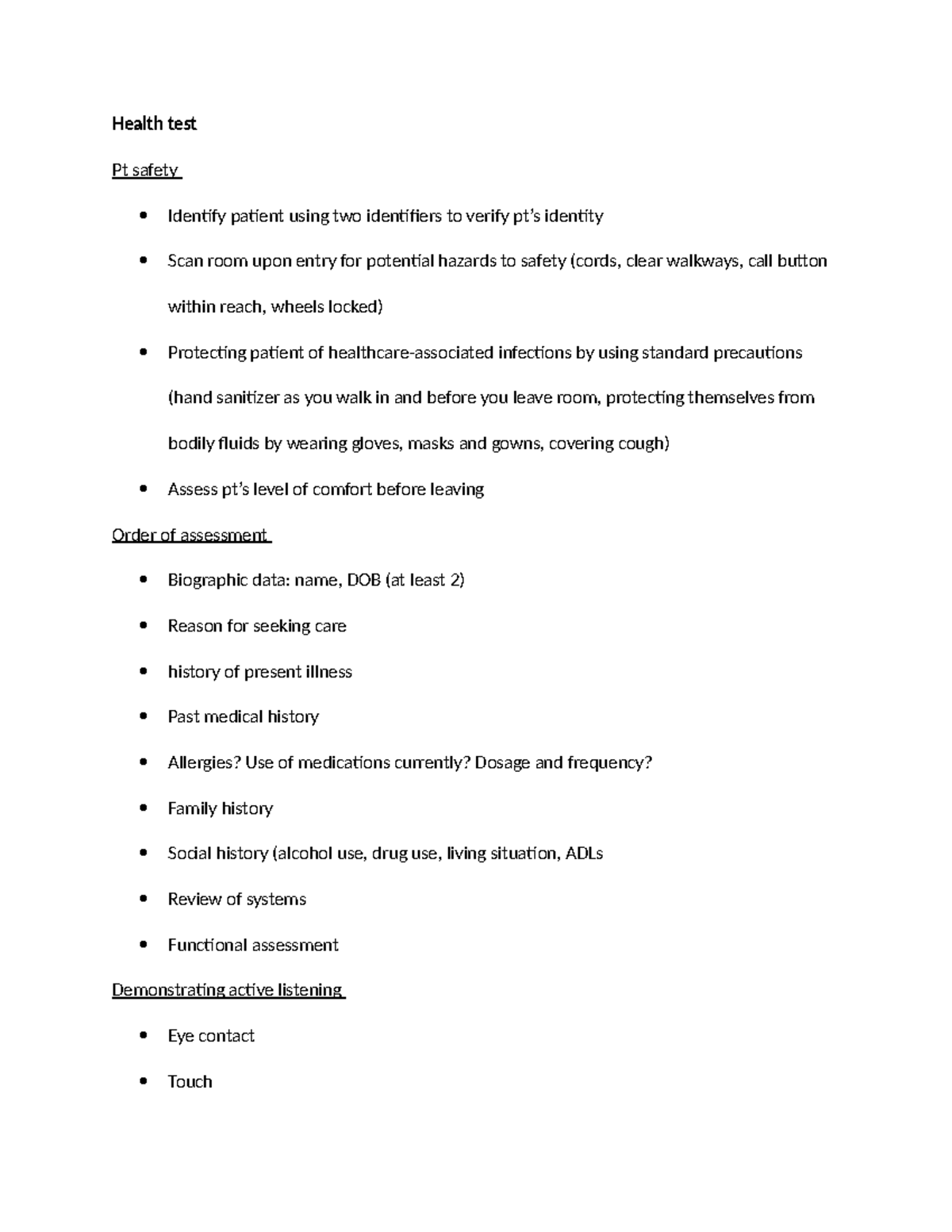 Exam 1 Study guide - Health test Pt safety Identify patient using two ...