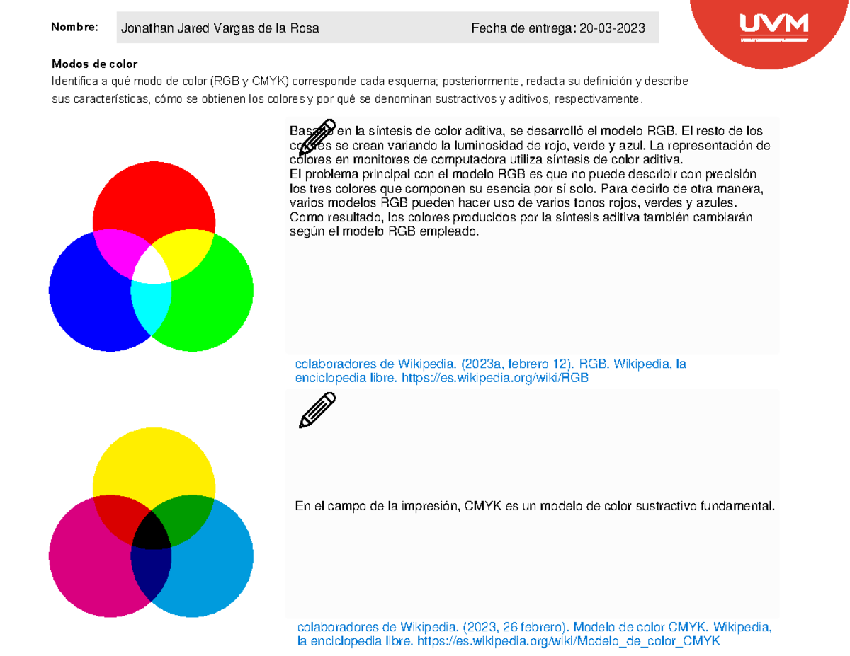 Act. 2 - Modos de color -.- Nombre: Modos de color Identifica a qué ...