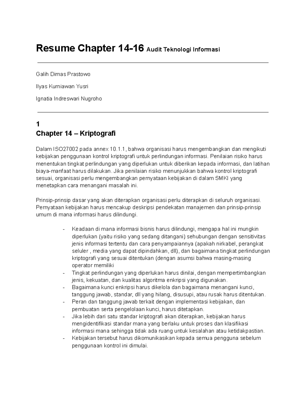 Tugas resume materi Audit IT - Resume Chapter 14-16 Audit Teknologi Informasi Galih Dimas ...