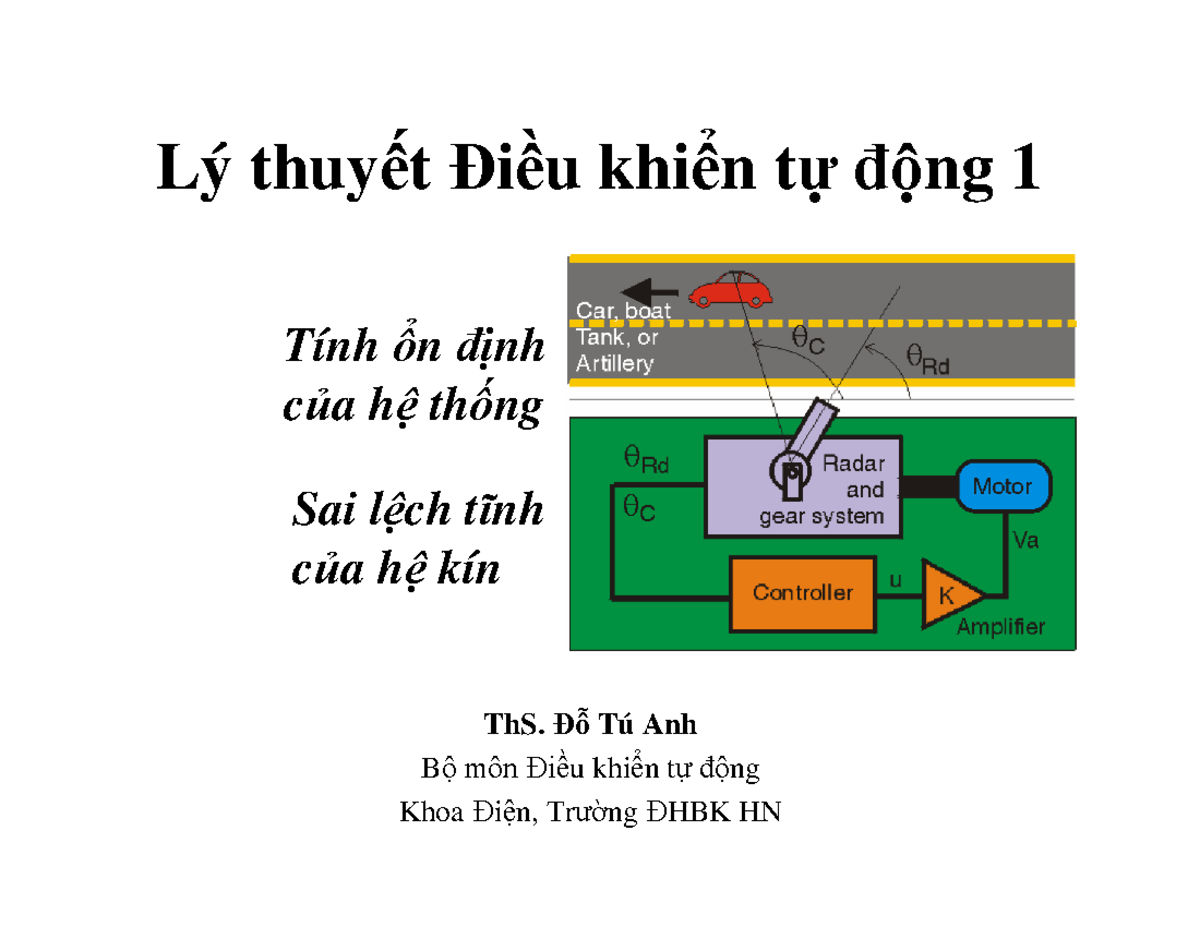 Bai05 Tinh ondinh - bai5 - Lý thuy t ð i u khi n t ñ ng 1 ThS. ð Tú Anh Bmônðiu khin tñng Khoa ...