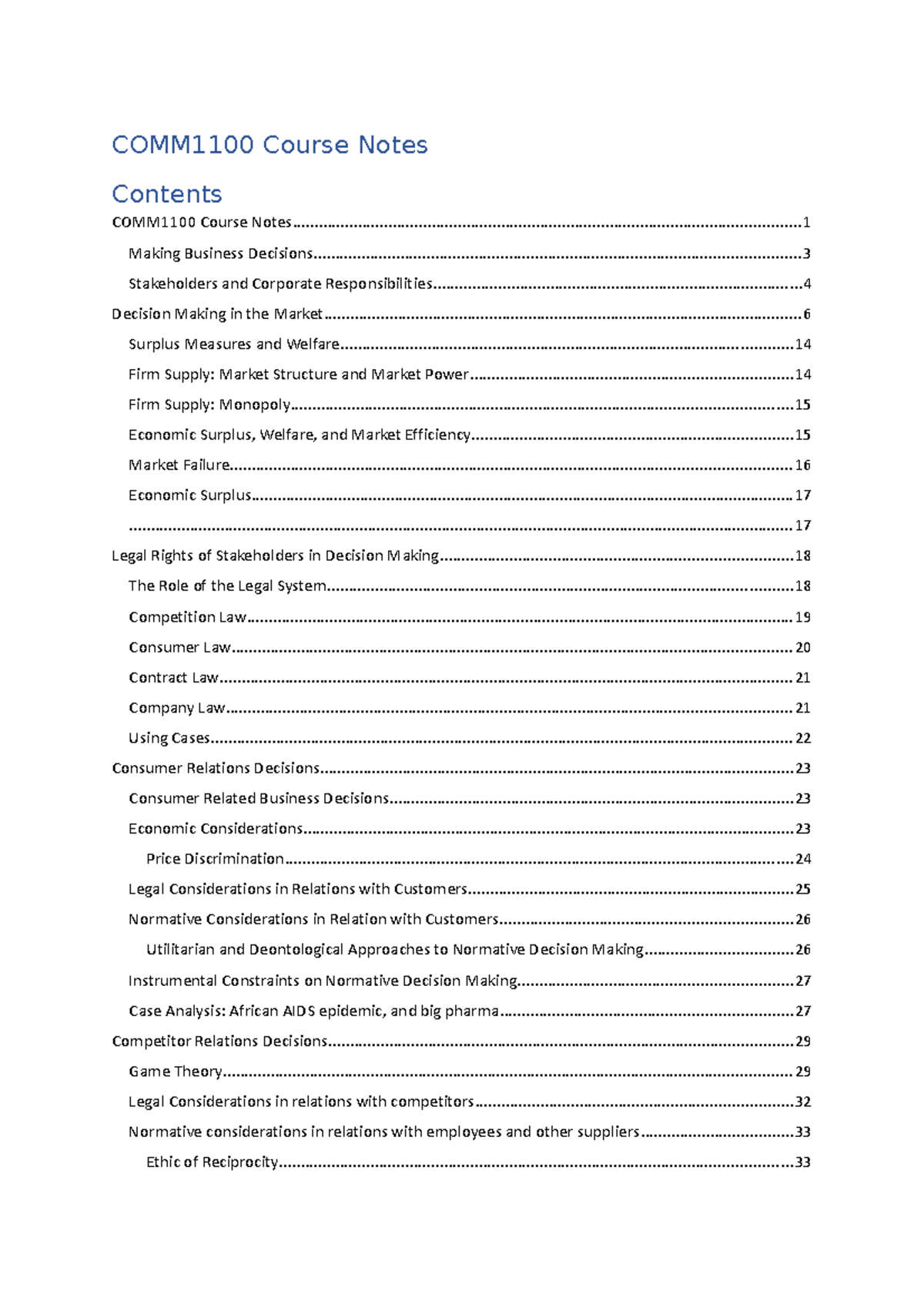 COMM1100 Course Notes - Yee - COMM1100 Course Notes Making Business ...