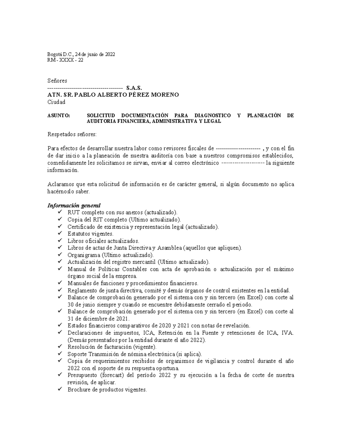 RM-XXXX-22 Solicitud de Información Planeación 2022 - Bogotá D., 24 de ...