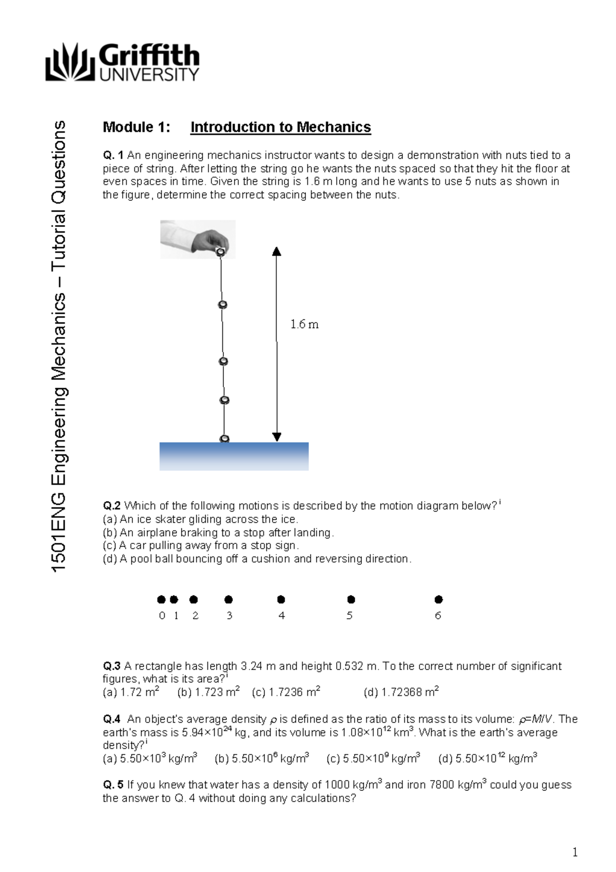 Tutorial work - 1 - Introduction to Mechanics - Questions and answers ...