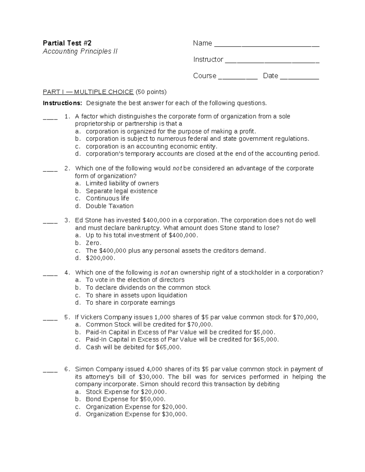 6363694 from beginners from finals lecture - Partial Test #2 Name