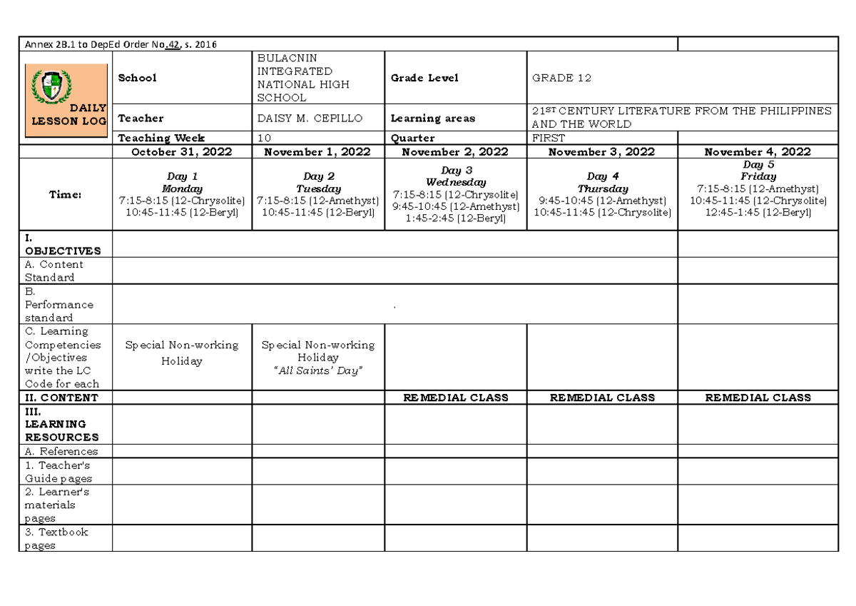 Remedial-WEEK-21ST - Literary - Annex 2B to DepEd Order No, s. 2016 ...