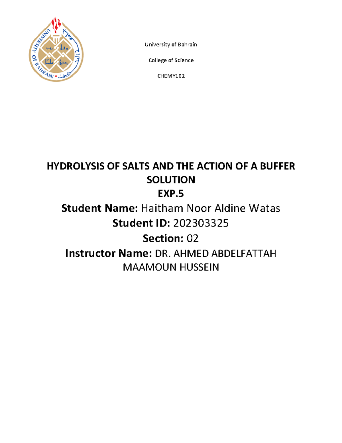 Exp5 HYDROLYSIS OF SALTS AND THE ACTION OF A BUFFER SOLUTION ...
