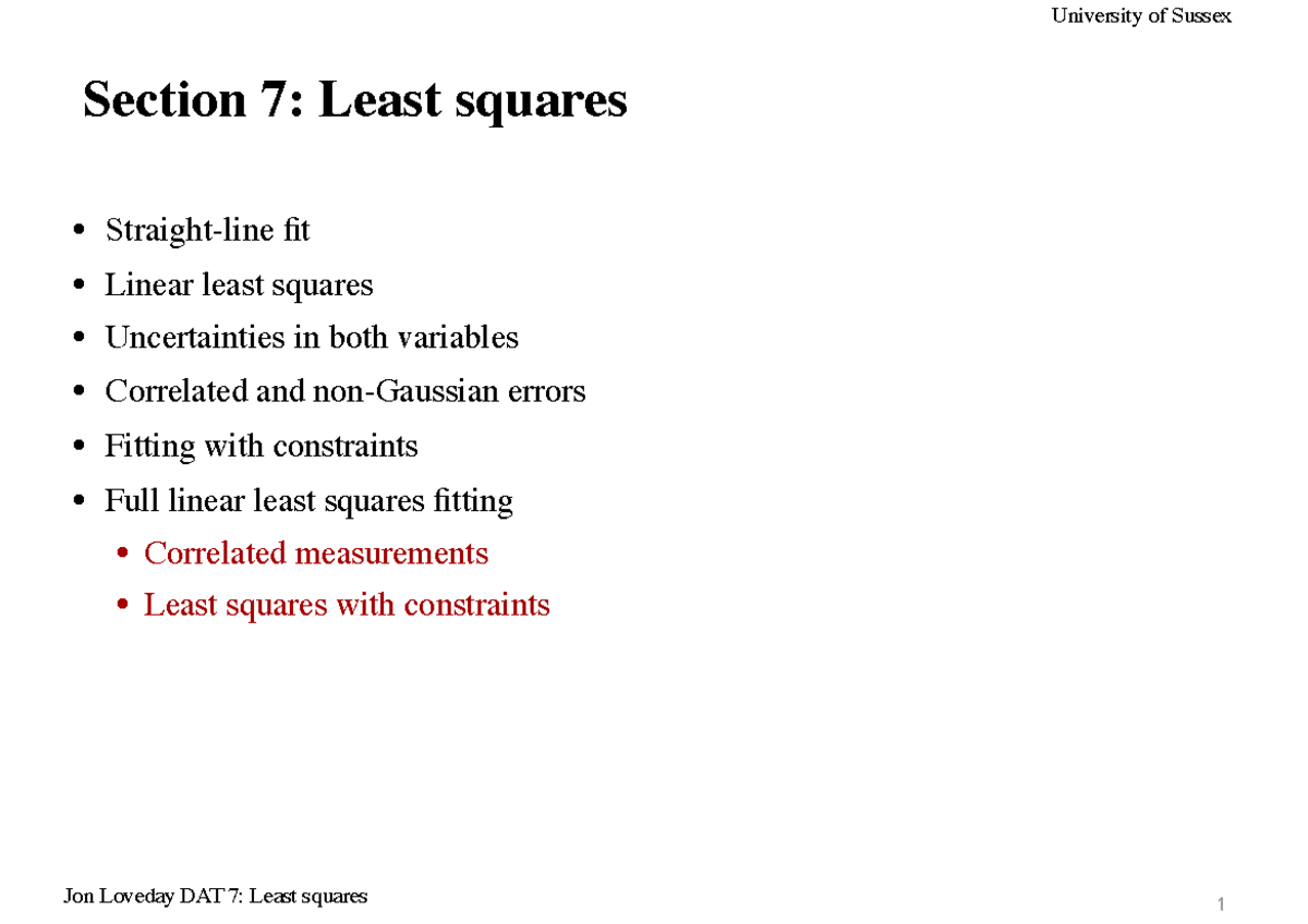 07 least squares - Lecture Notes for the 7th chapter. - Jon Loveday DAT ...