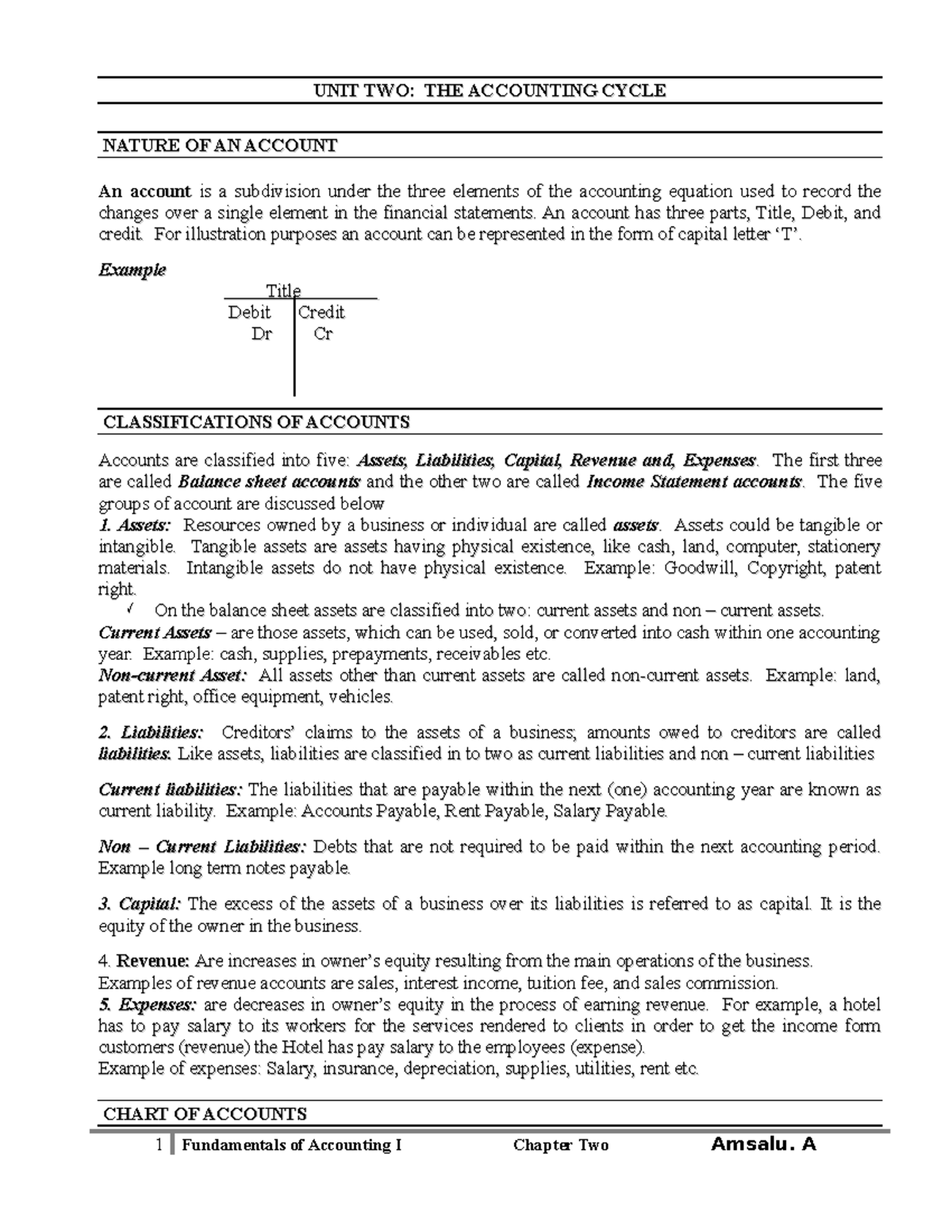 Principle of Accounting 1 - Chapter 2 - UNIT TWO: THE ACCOUNTING CYCLE ...