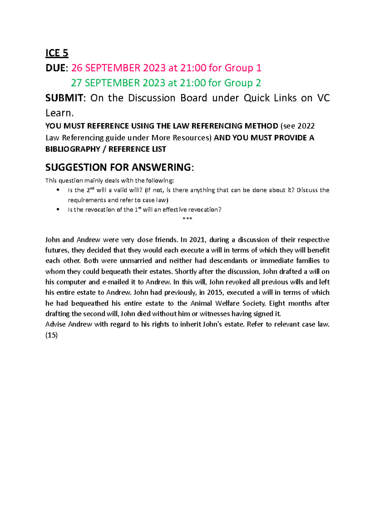 ICE 5 Formalities and Revocation - ICE 5 DUE: 26 SEPTEMBER 2023 at 21: ...