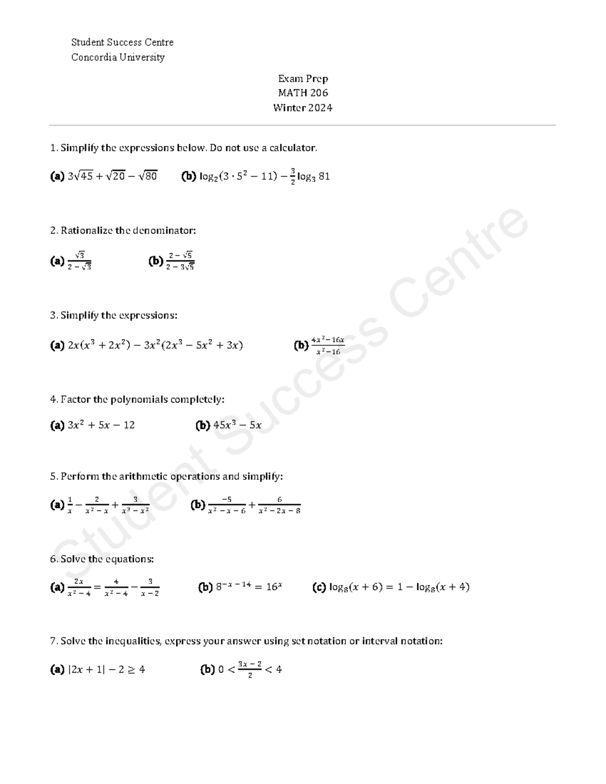 MATH206 Winter 2024 Clara G - Student Success Centre Concordia University Student Success Centre ...