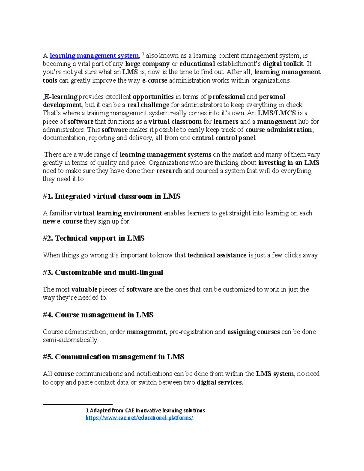 CAS uses of LMS - Students notes - A learning management system, 1 also ...