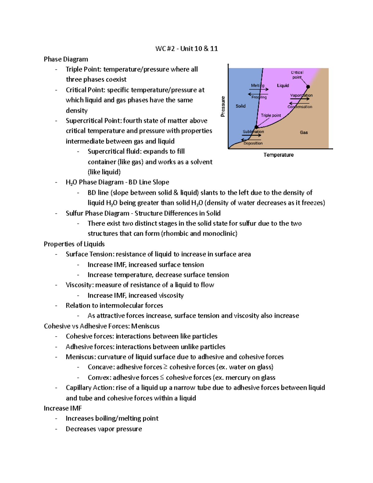WC #2 - Unit 10 & 11 - Summary General Chemistry II - WC #2 - Unit 10 ...
