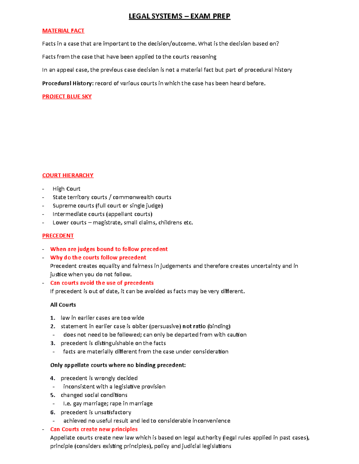 Exam Prep Notes - Summary Introduction to Legal Systems and Methods ...
