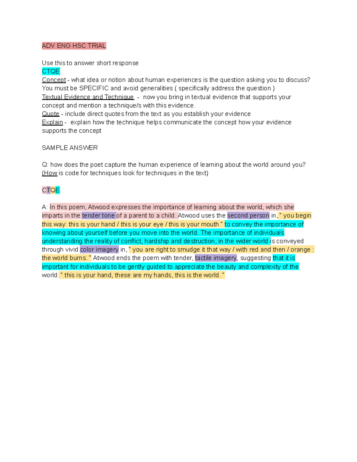 trial material ENGLISH - ADV ENG HSC TRIAL Use this to answer short ...