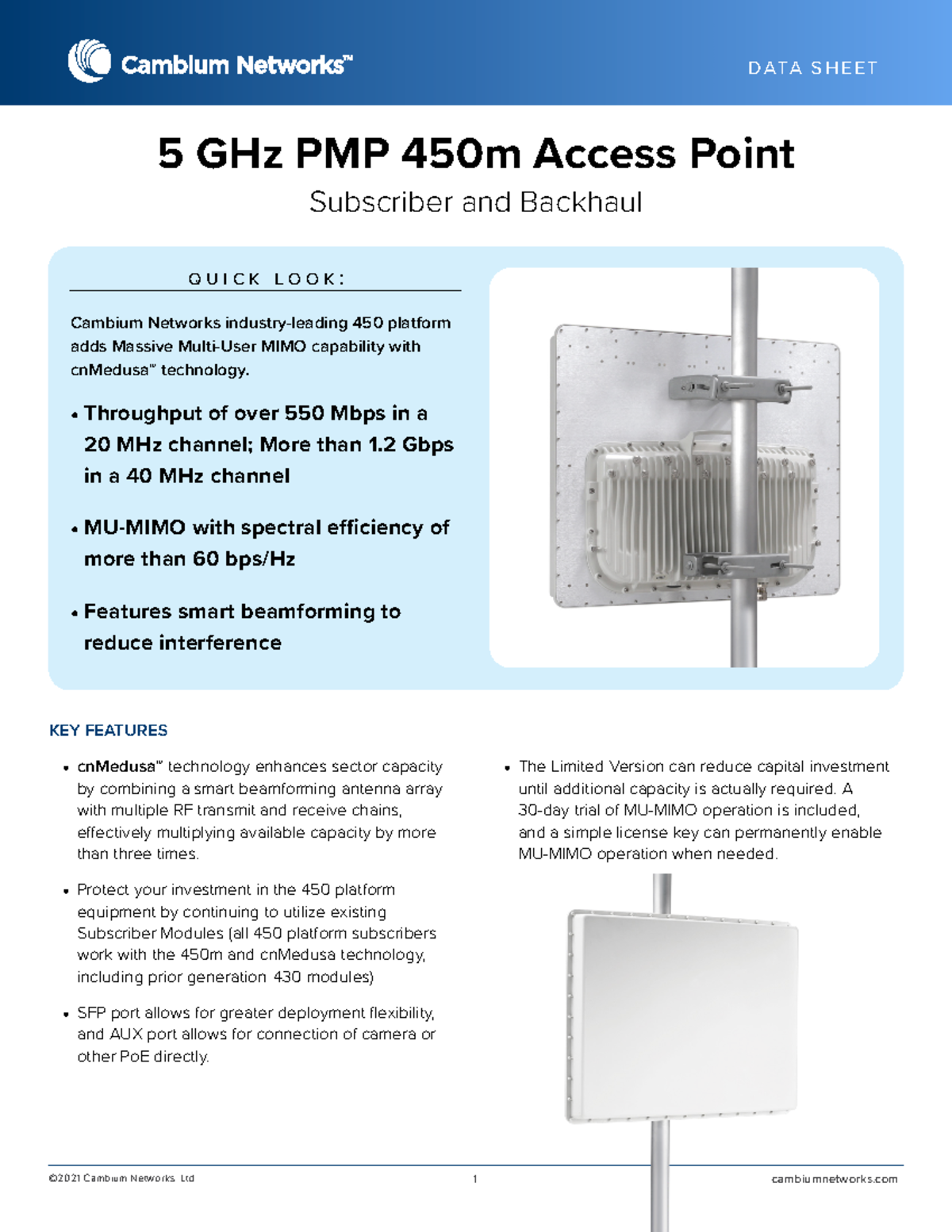 Cambium Networks data sheet 5GHz PMP 450m - quick look: Cambium ...