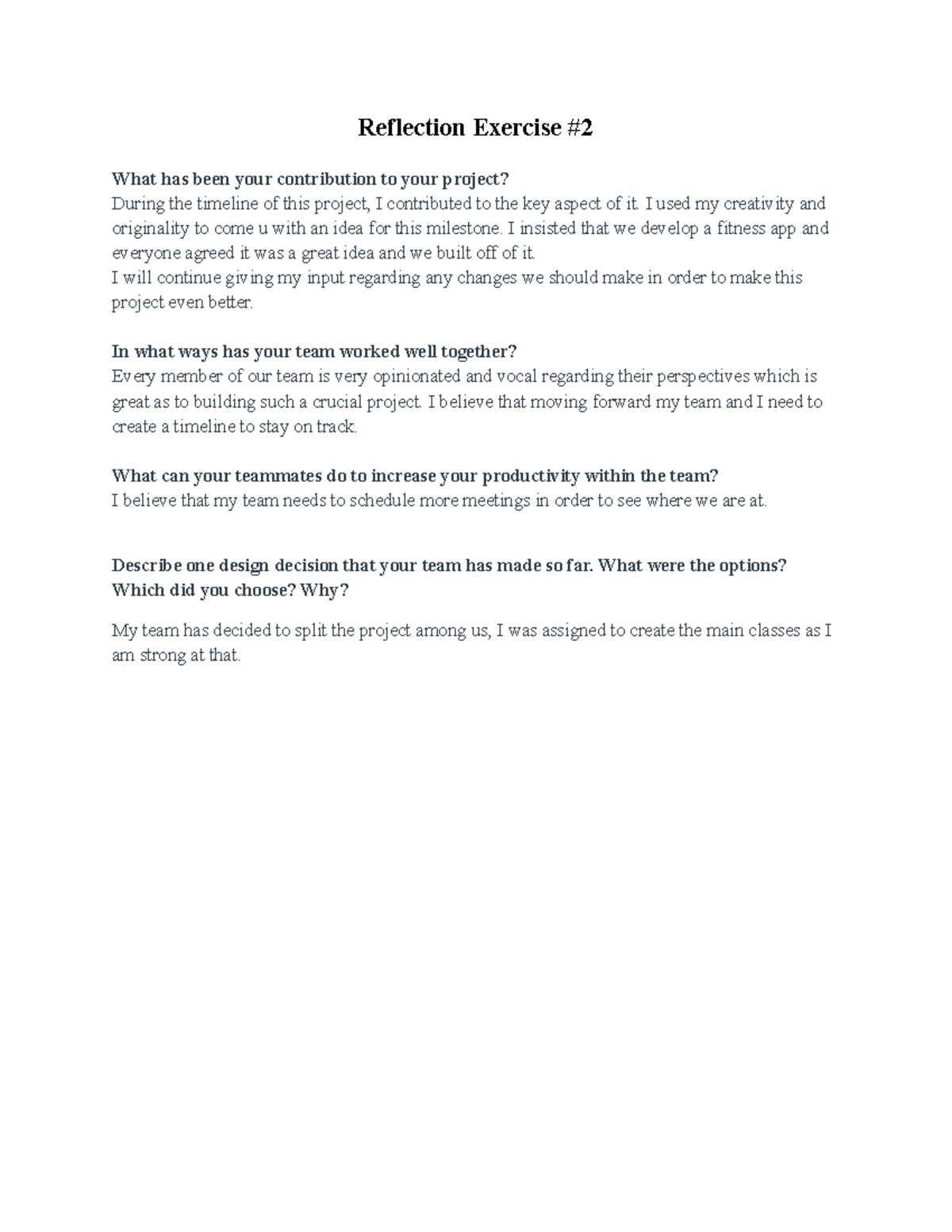 Reflection 2 - ggood - Reflection Exercise What has been your ...