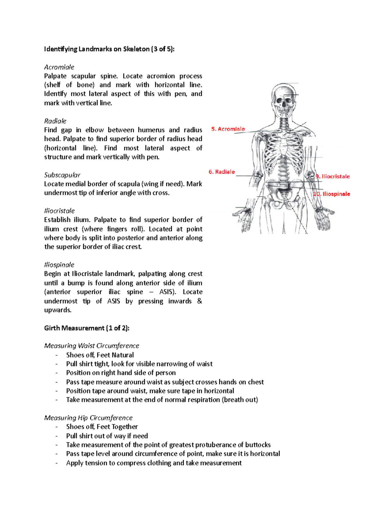 Skinfolds MUST KNOW - Skinfold notes for the practical exam ...