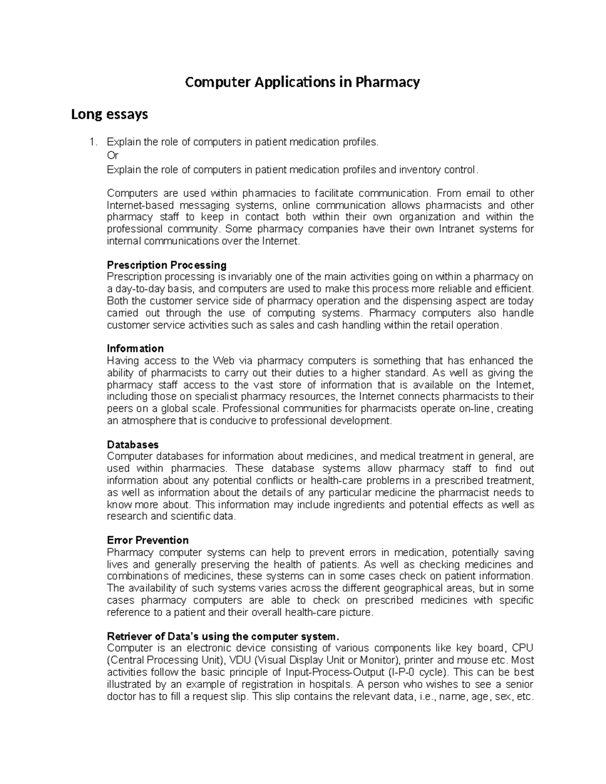 Computer Applications in Pharmacy - Or Explain the role of computers in ...