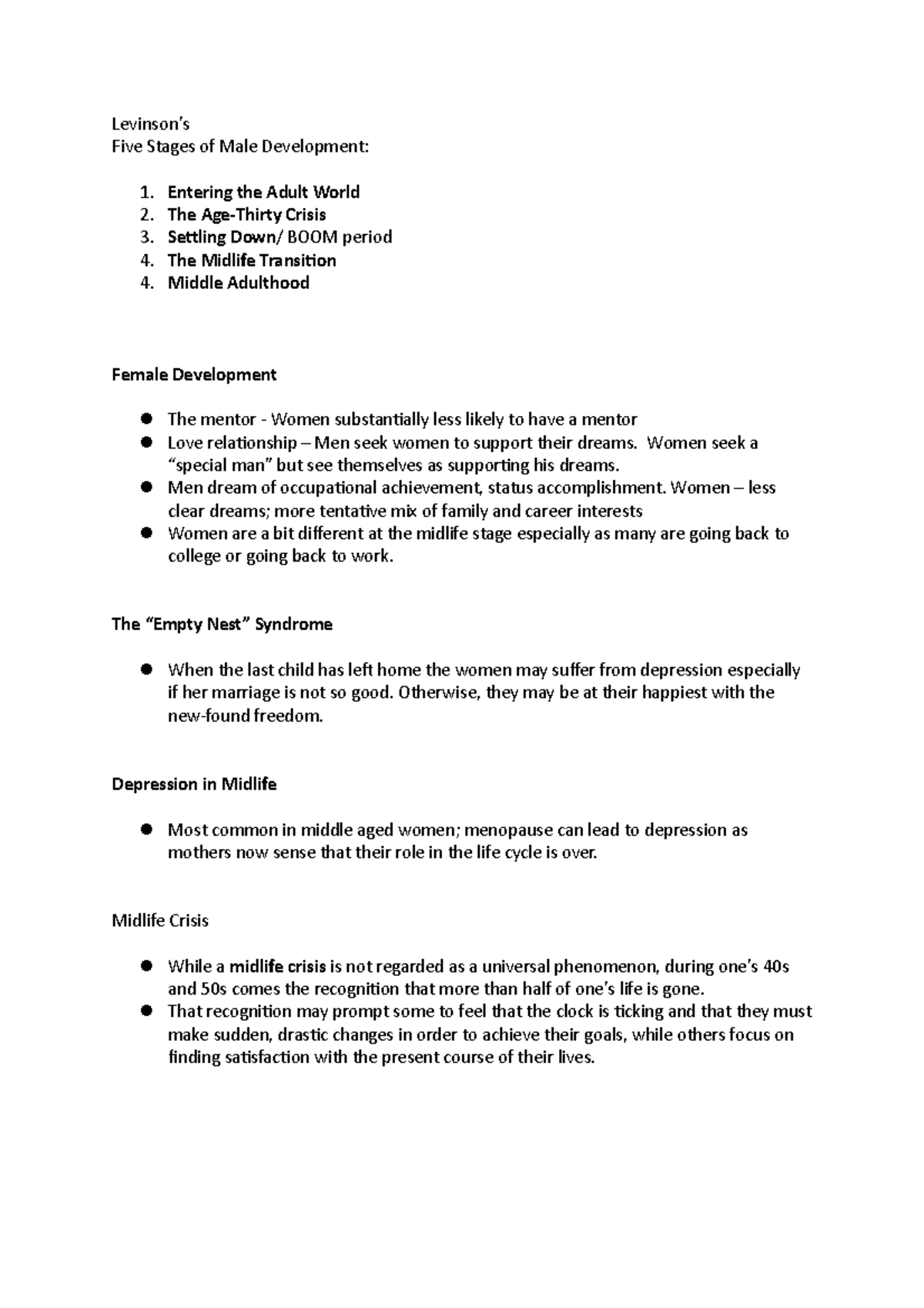 92 Levinson - lecture notes psychology - Levinson's Five Stages of Male ...