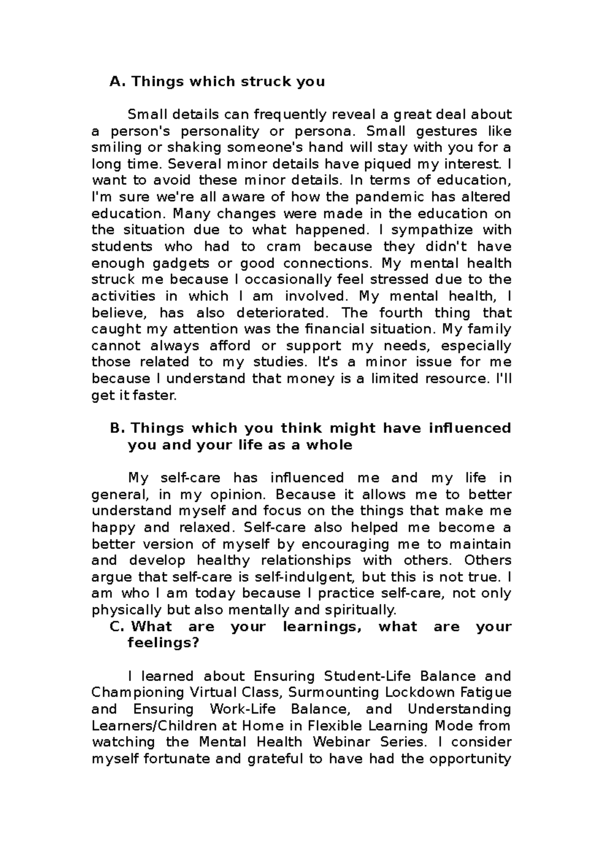 Things THAT Strucks YOU - A. Things which struck you Small details can ...