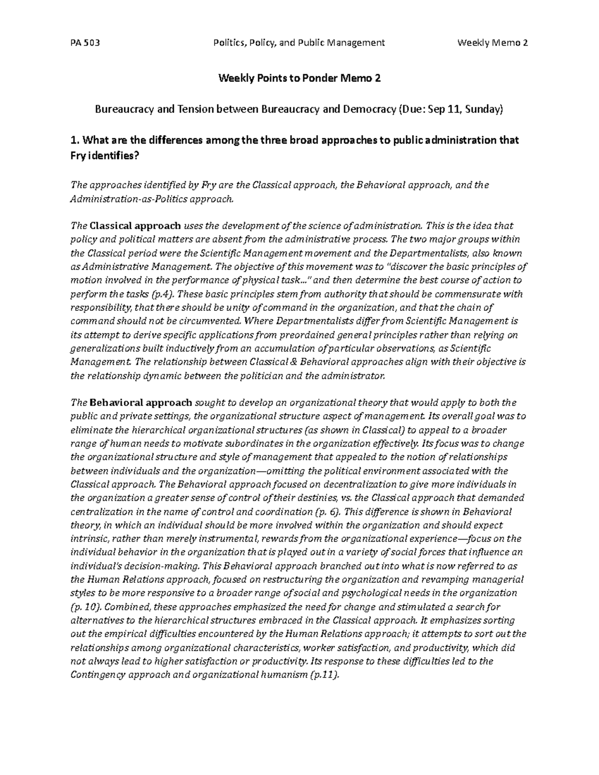 Weekly Points to Ponder Memo 2 - What are the differences among the ...