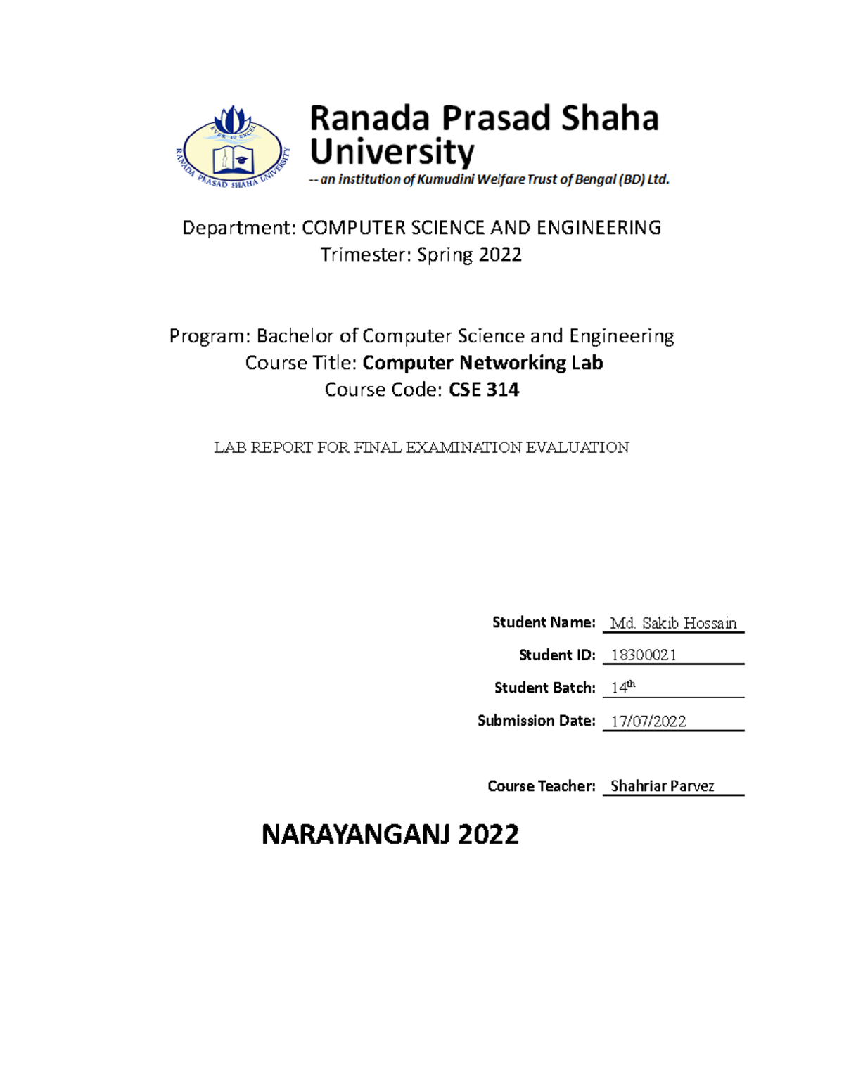 Networking Lab Report 4 Department Computer Science And Engineering Trimester Spring 2022