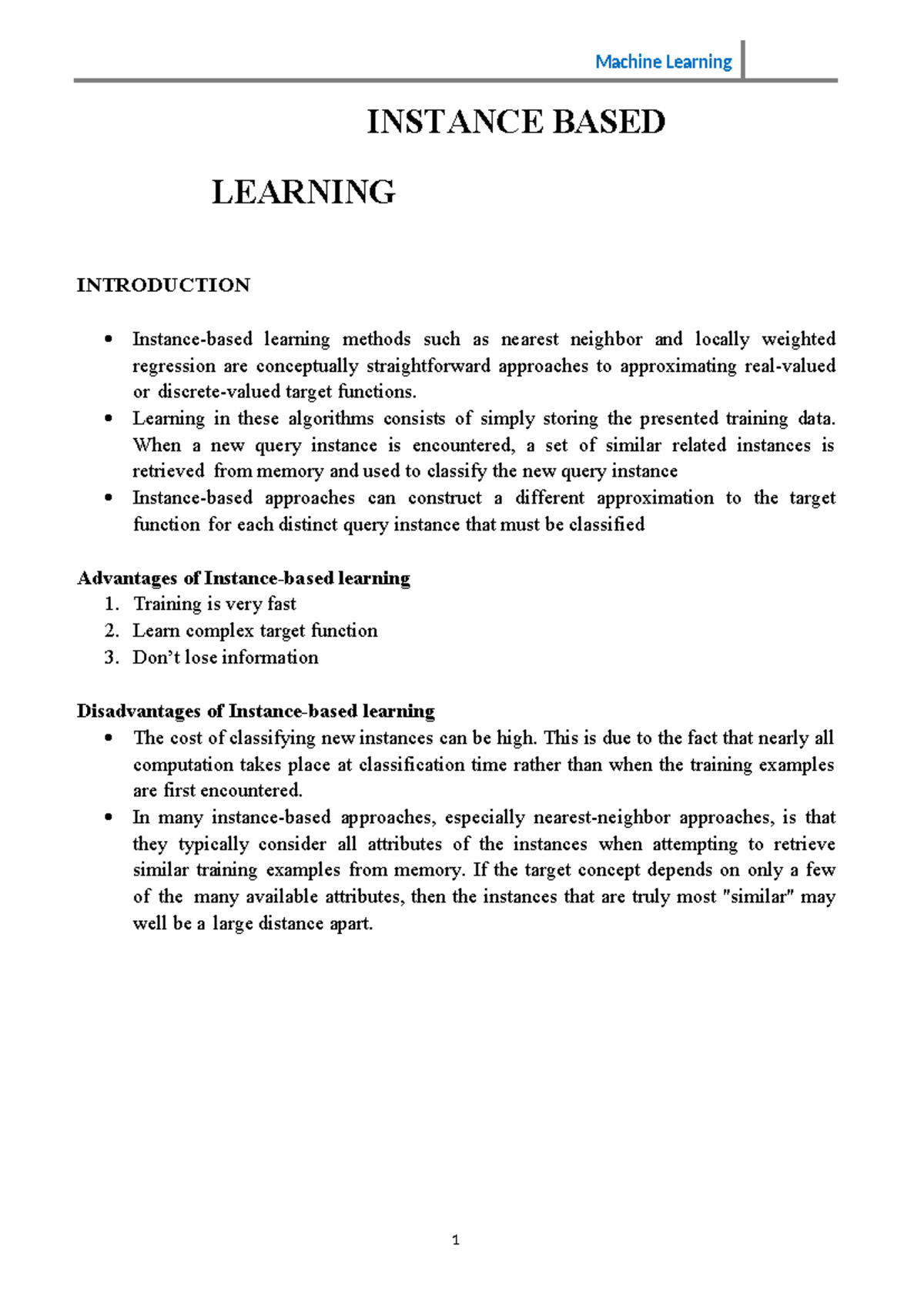 ML5 - UNIT WISE LECTURE NOTES - Machine Learning INSTANCE BASED ...