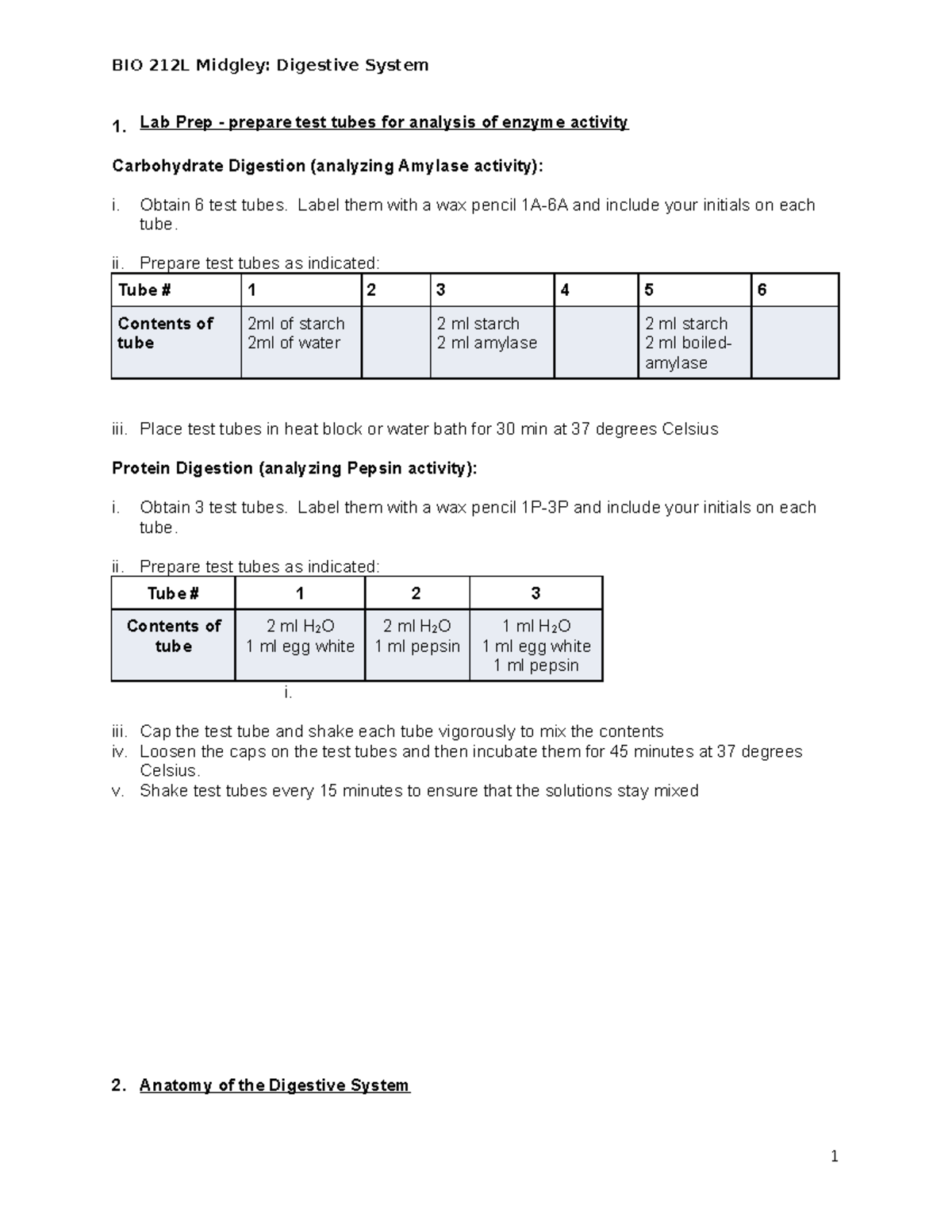 Digest in-lab worksheet - 1. Lab Prep - prepare test tubes for analysis ...