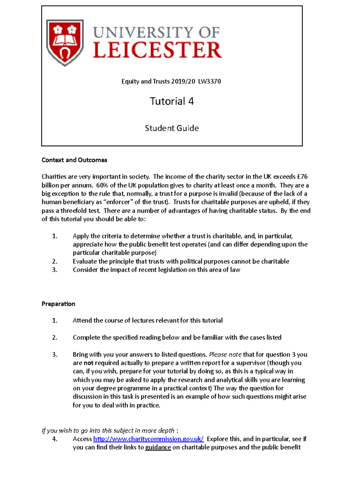 Equity Tutorial 4 - aq Context and Outcomes Charities are very ...