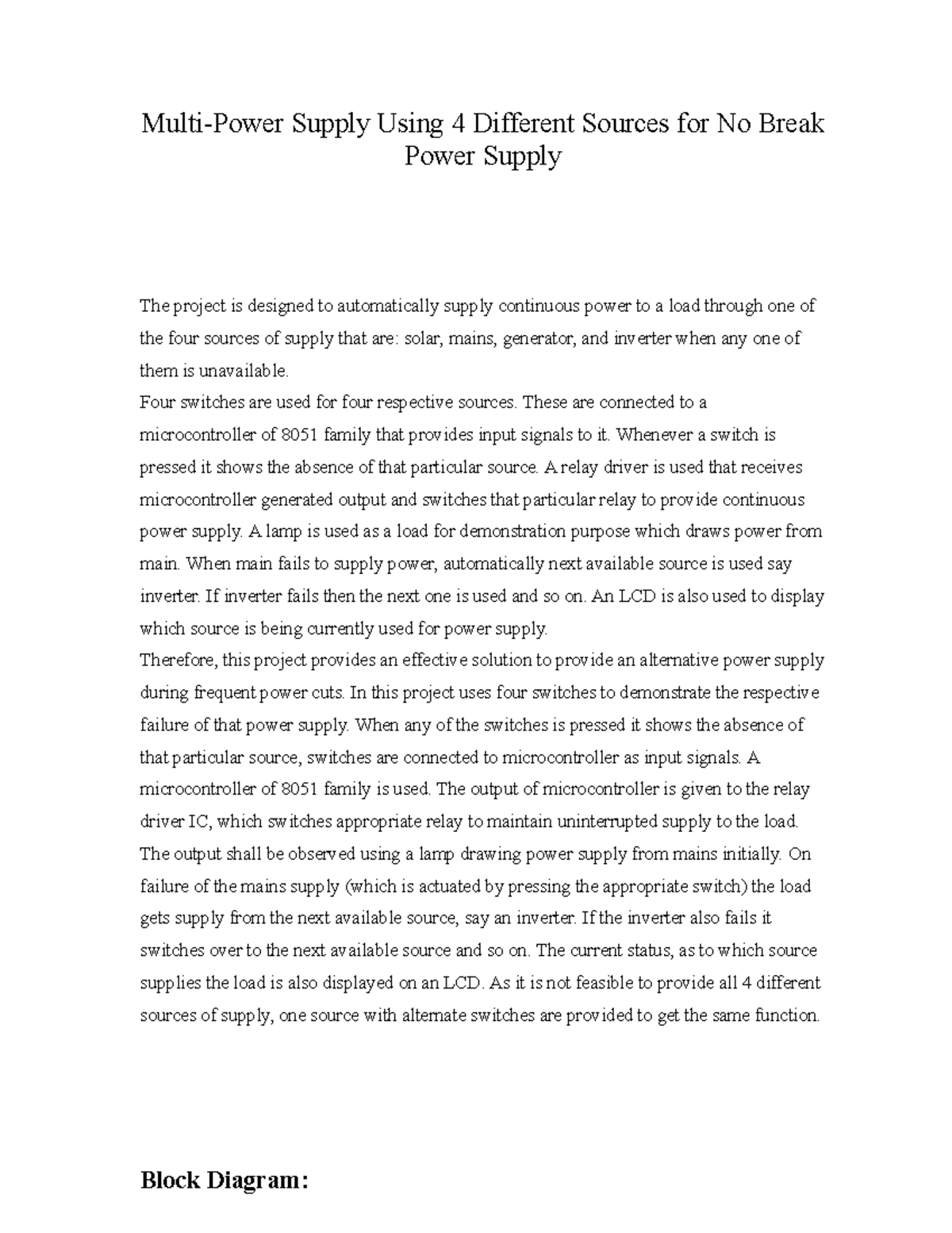 N036 - Multi-Power Supply Using 4 Different Sources for No Break Power ...