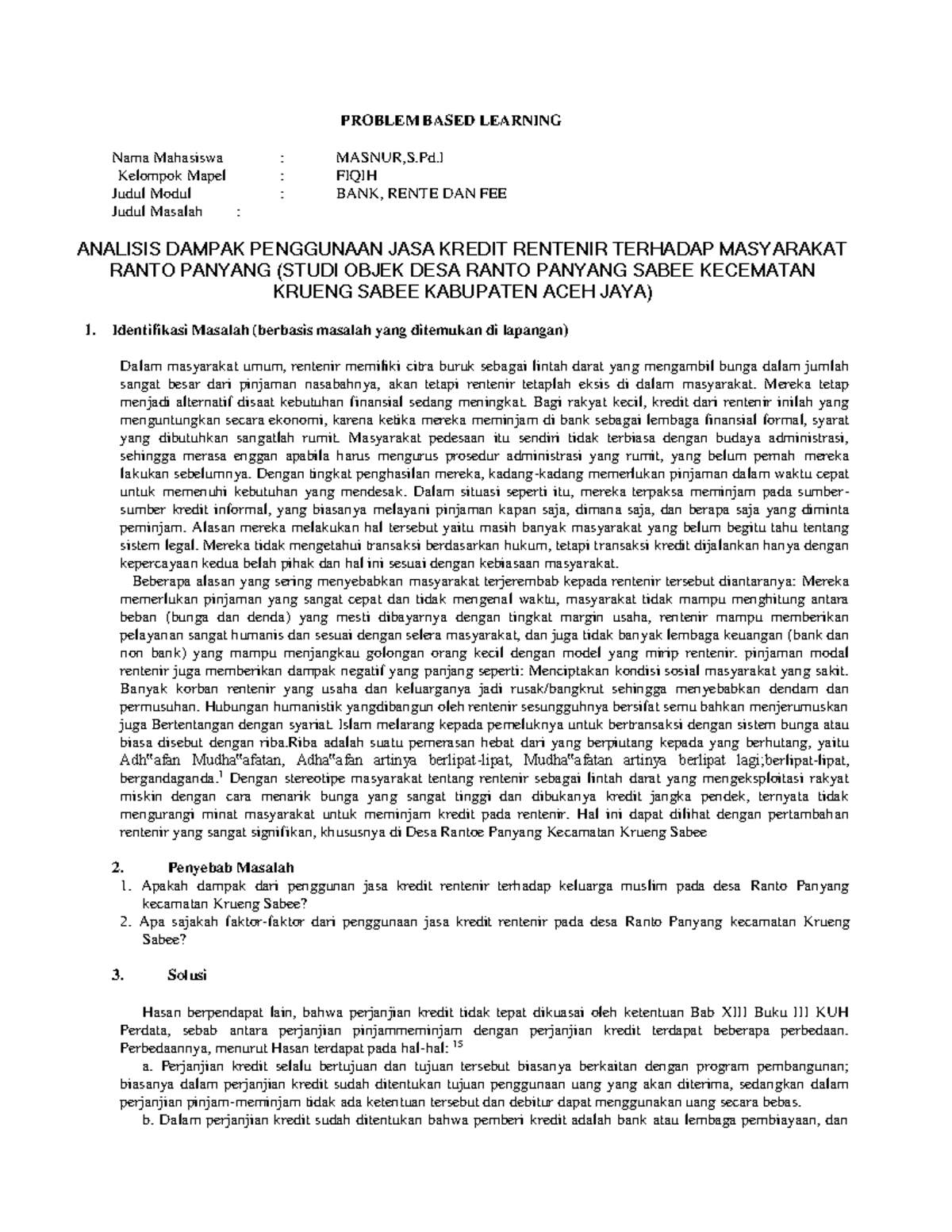 PBL KB 3 Fiqih - Terimakasih,Semoga bermanfaat - PROBLEM BASED LEARNING Nama Mahasiswa : MASNUR ...