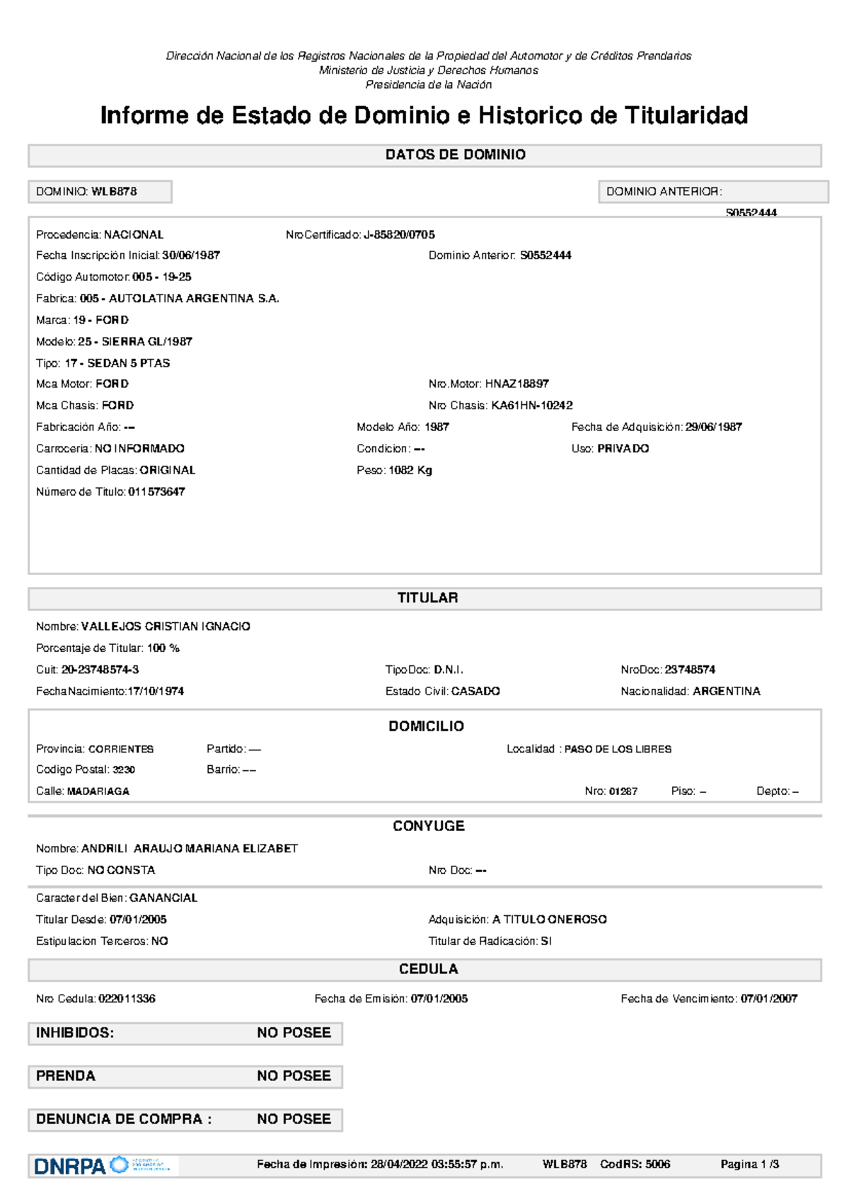 Informe Dominio Historico - Dirección Nacional de los Registros ...