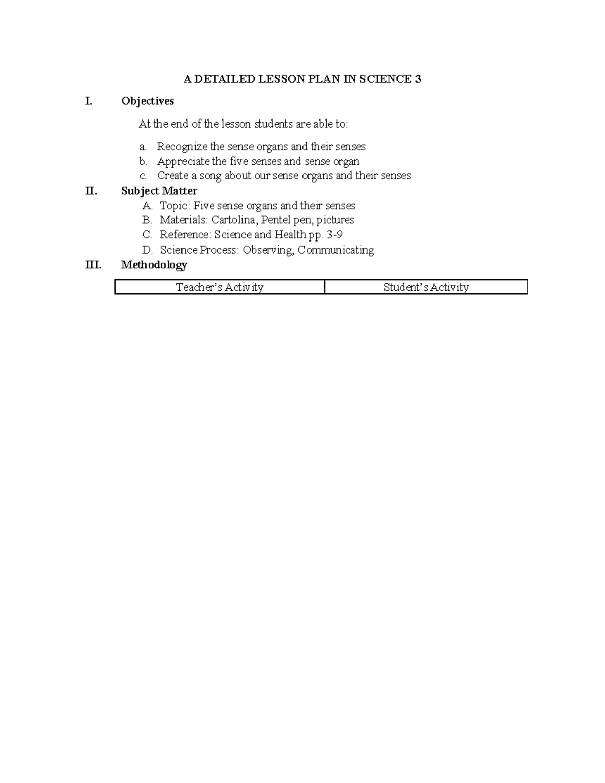 A Detailed Lesson PLAN IN Science 3 - A DETAILED LESSON PLAN IN SCIENCE ...