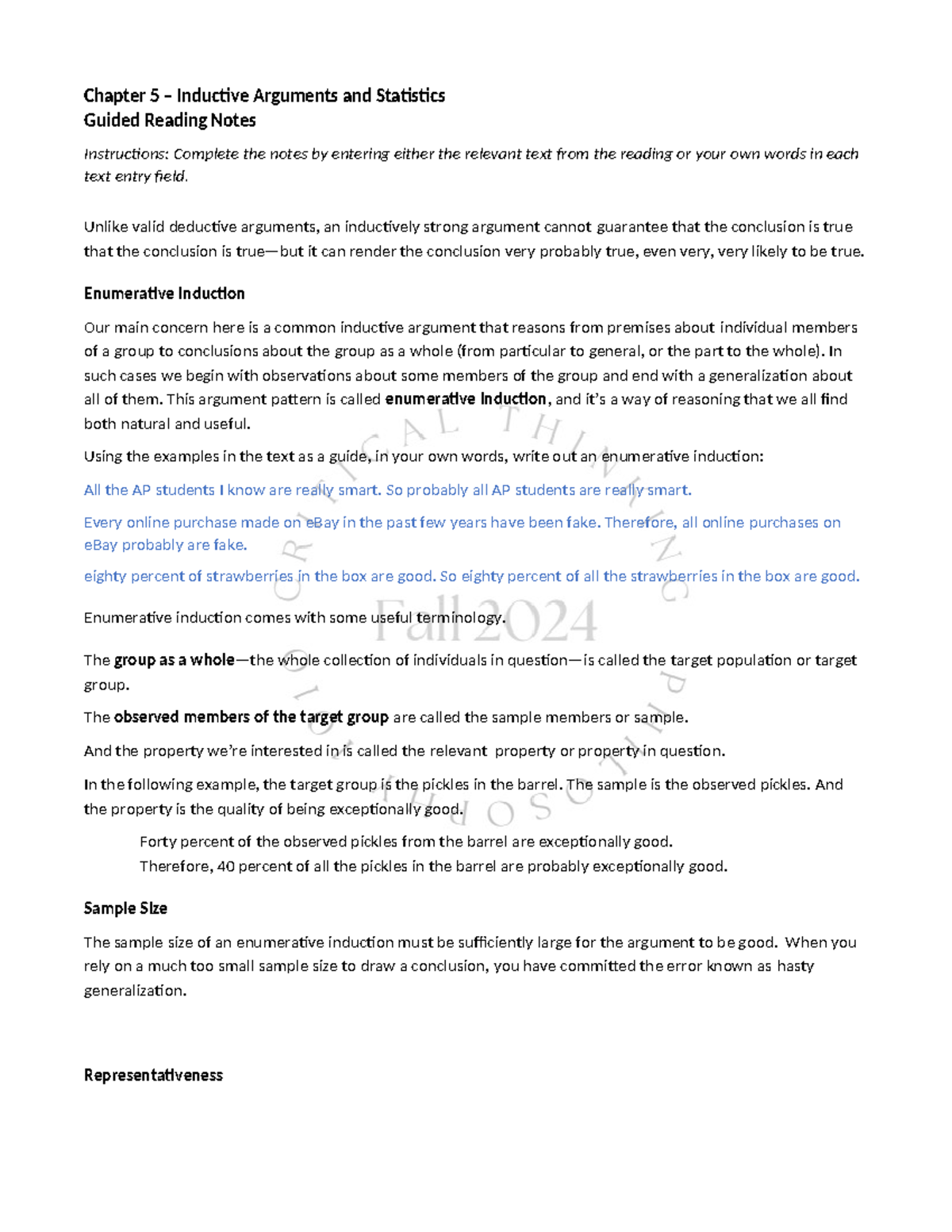Notes Chapter 5 - Chapter 5 – Inductive Arguments and Statistics Guided ...
