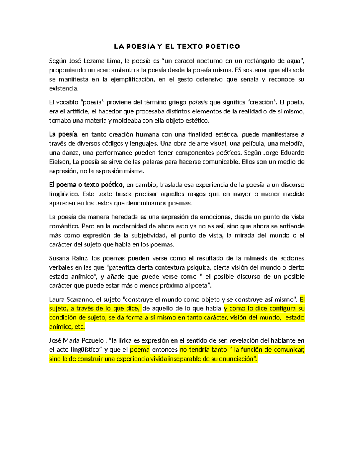 LA Poesía Y EL Texto Poético - LA POESÍA Y EL TEXTO POÉTICO Según José ...