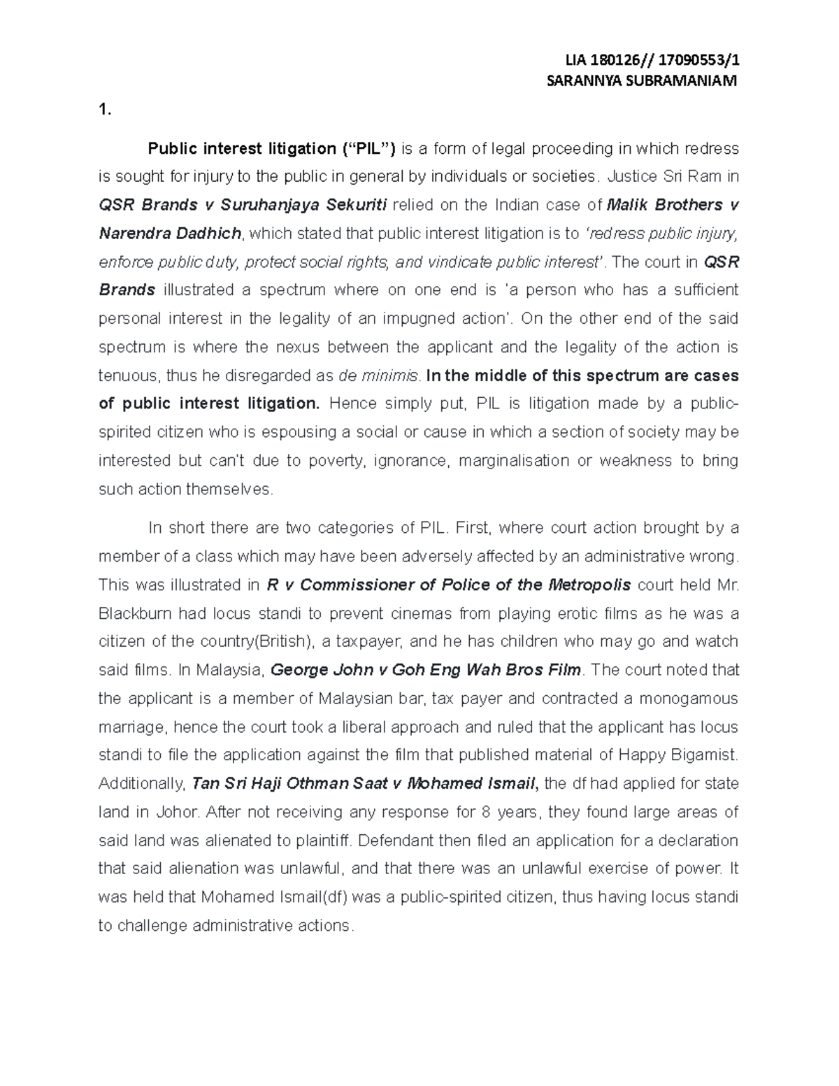 Admin TEST - law notes - SARANNYA SUBRAMANIAM 1. Public interest ...