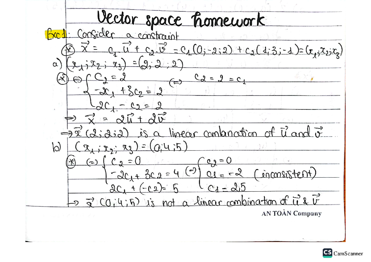 Vector space homework - Toán cao cấp không gian vecto - Vector space ...
