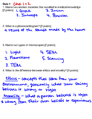 CBEN310 Exam 1 Key - Intro to Biomedical Engineering Exam 1 - CBEN310 ...