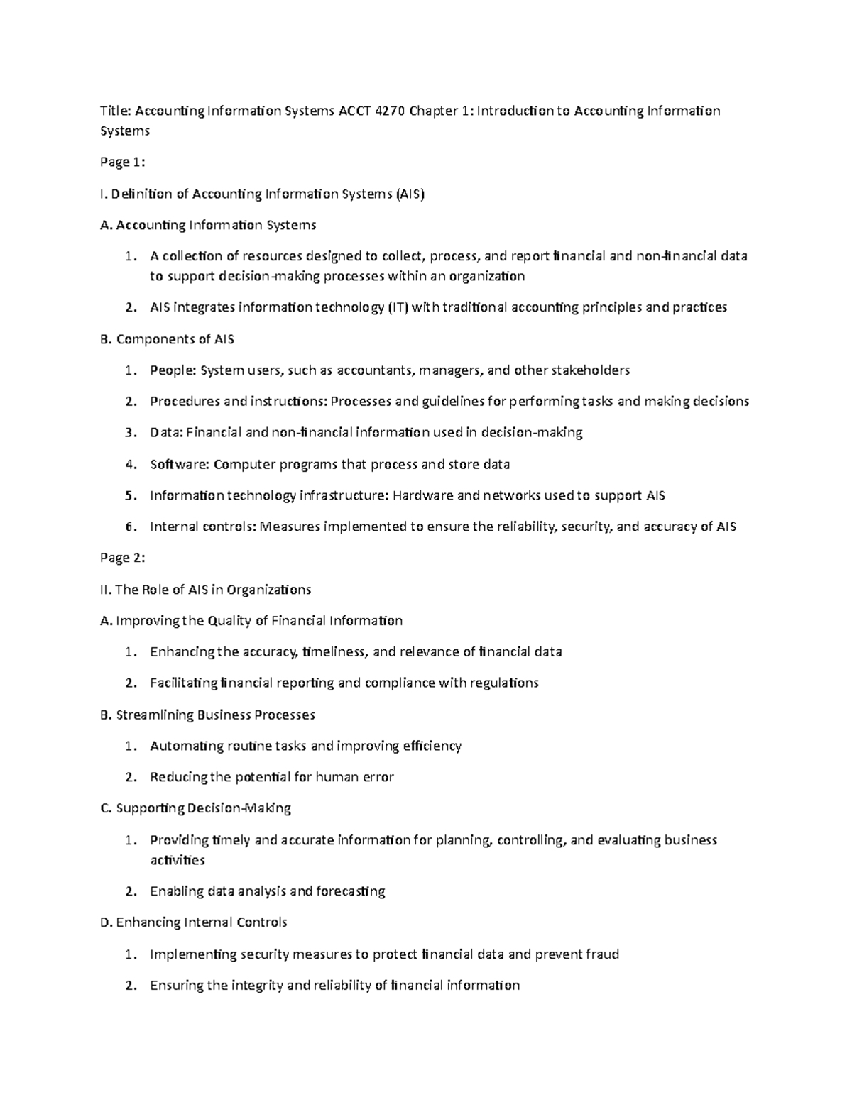 Accounting Information Systems 1 - Definition of Accounting Information Systems (AIS) A ...