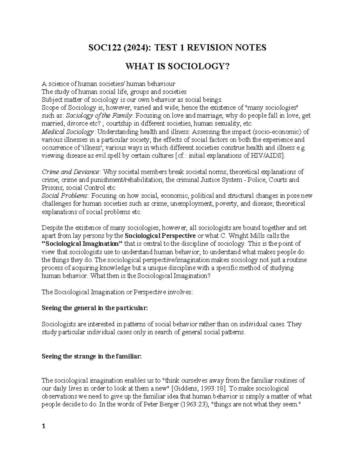 SOC122-Test 1 Revision Notes - SOC122 (2024): TEST 1 REVISION NOTES ...