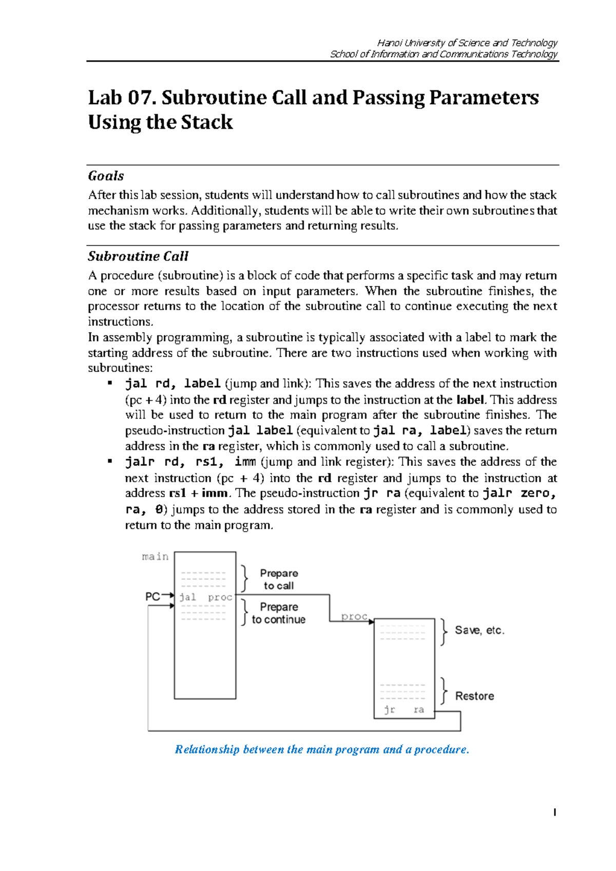 Lab07 Riscv ICT - Nothing else - School of Information and Communications Technology Lab 07 ...