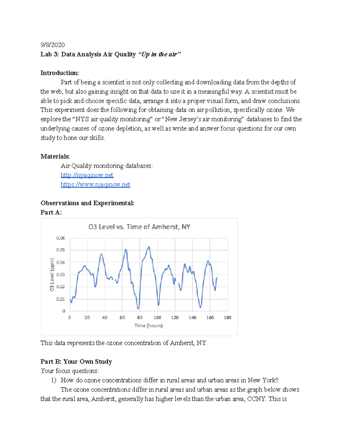 Lab 3 - lab 3 - 9/8/ Lab 3: Data Analysis Air Quality “Up in the air ...