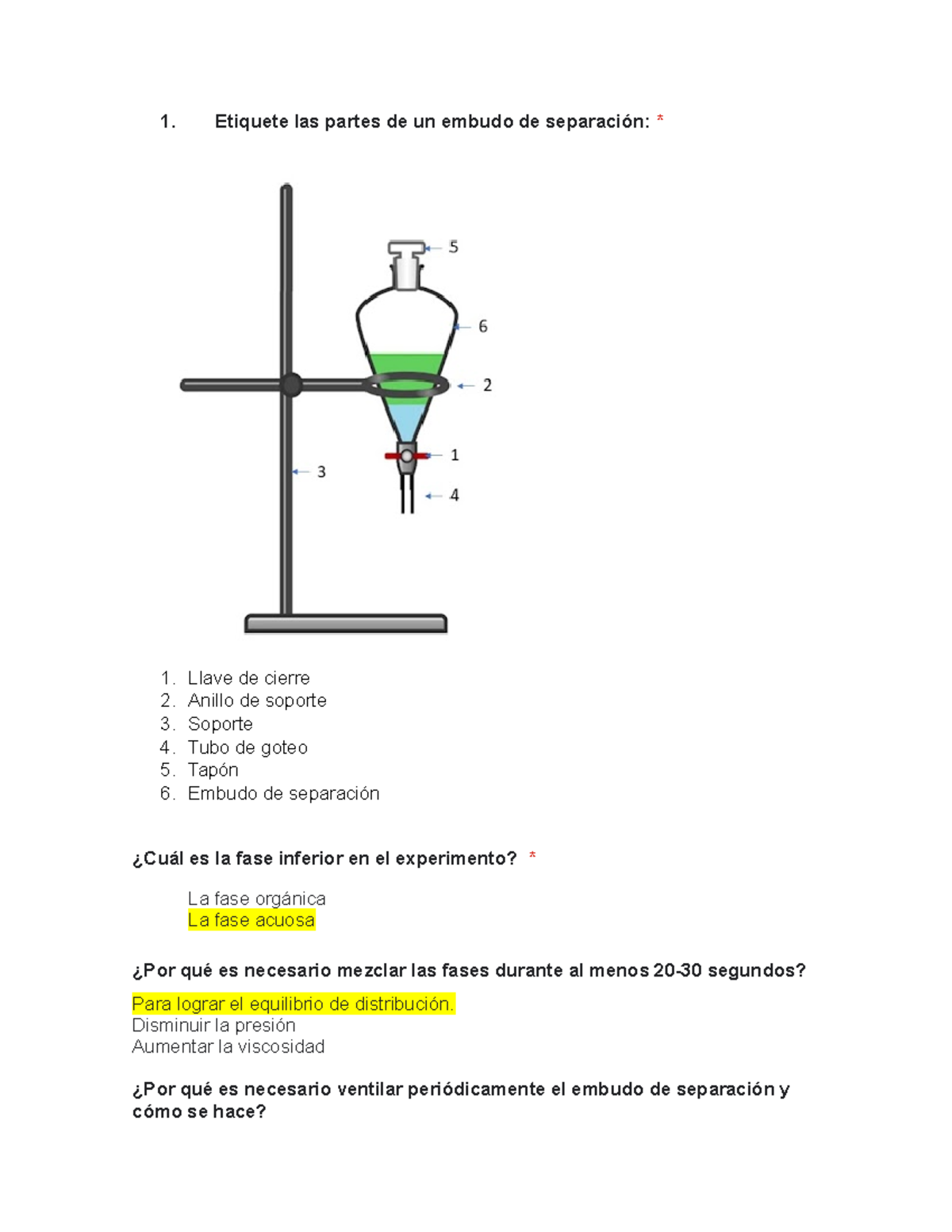 Formulario 1 - Analitica Lab - **1. Etiquete las partes de un embudo de ...